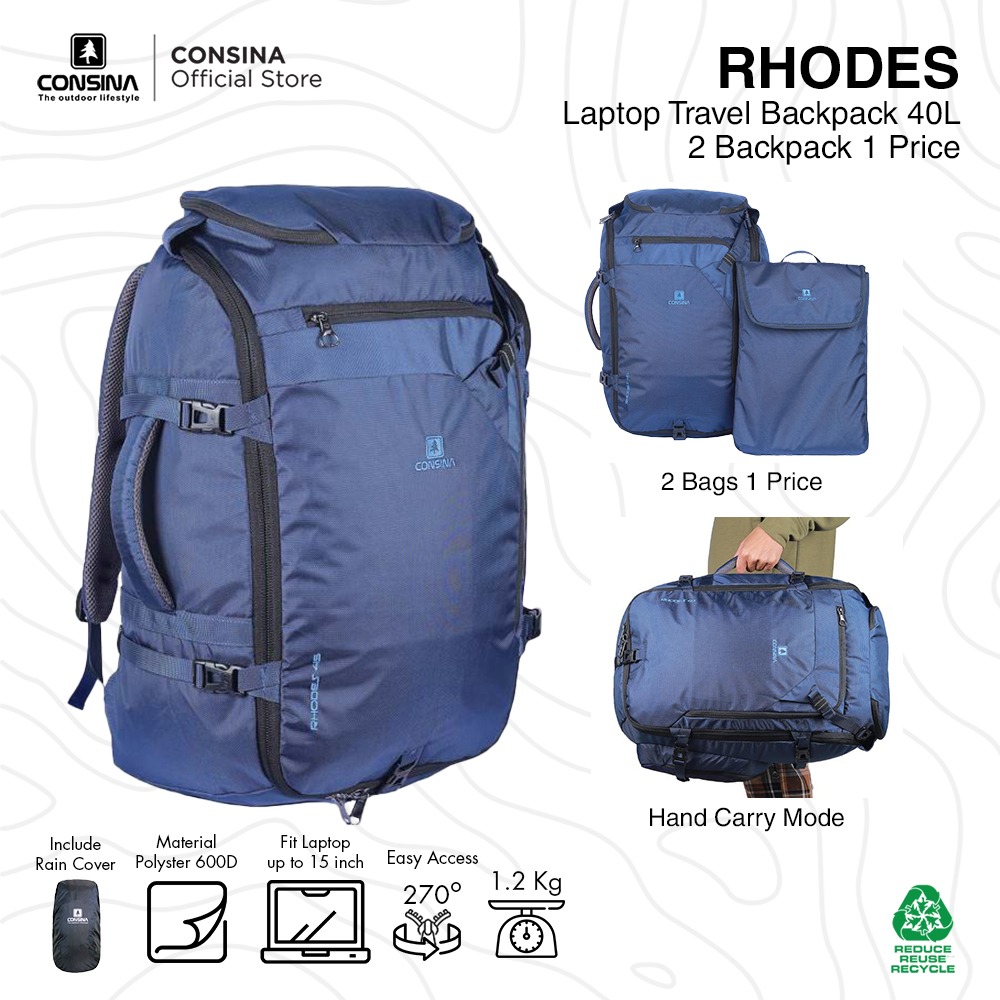 Consina Rhodes Ransel Laptop 15Inch 2 Ransel Dalam 1 Paket | Travel ...